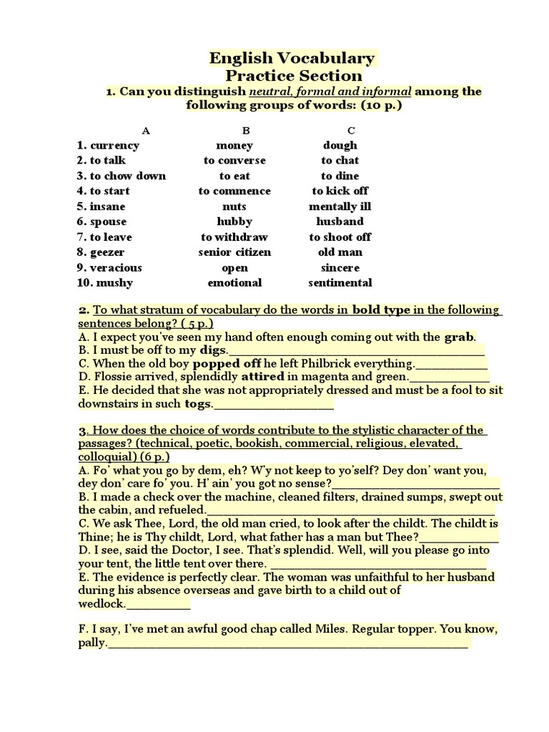 English Vocabulary Style Practice | PDF