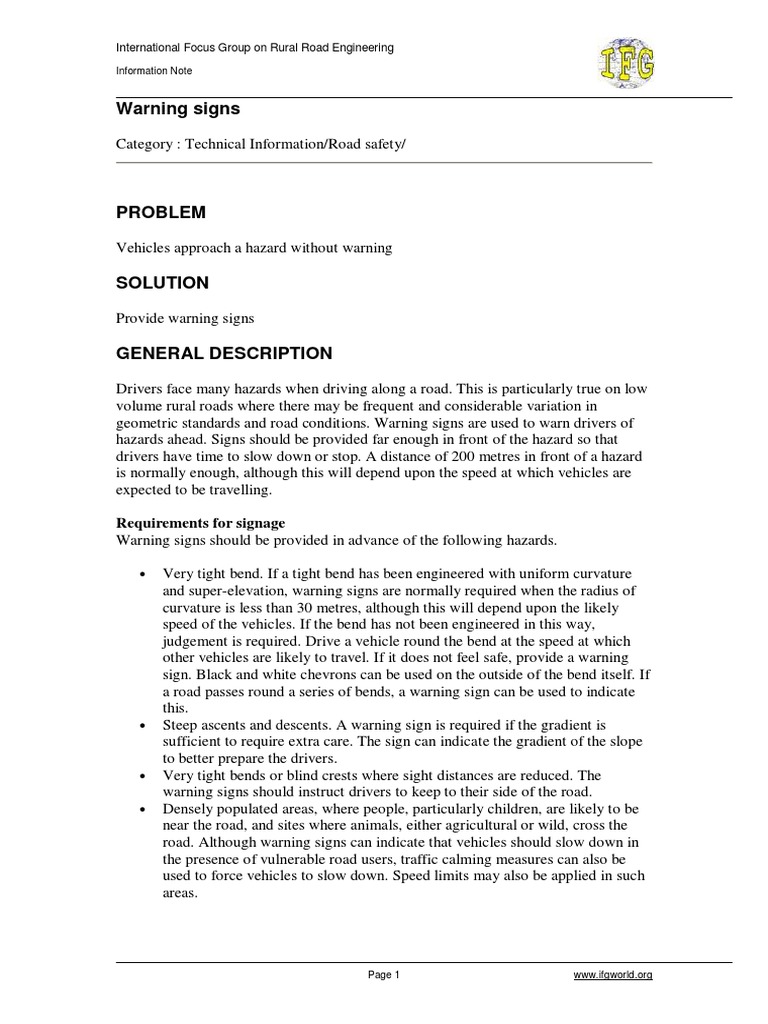 Warning Signs | PDF | Road | Traffic
