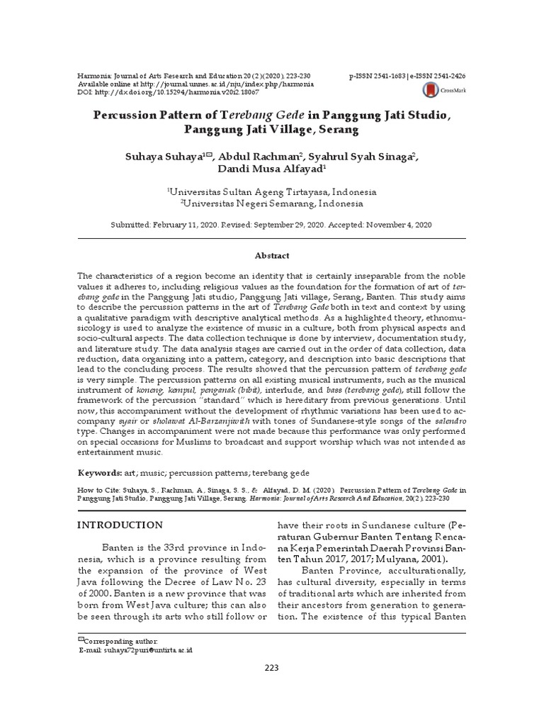 Percussion Pattern of Terebang Gede in Panggung Jati Studio Panggung ...