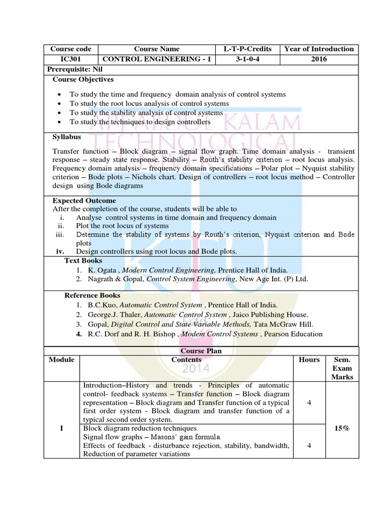 IC301 Control Engineering-I | PDF | Control Theory | Stability Theory