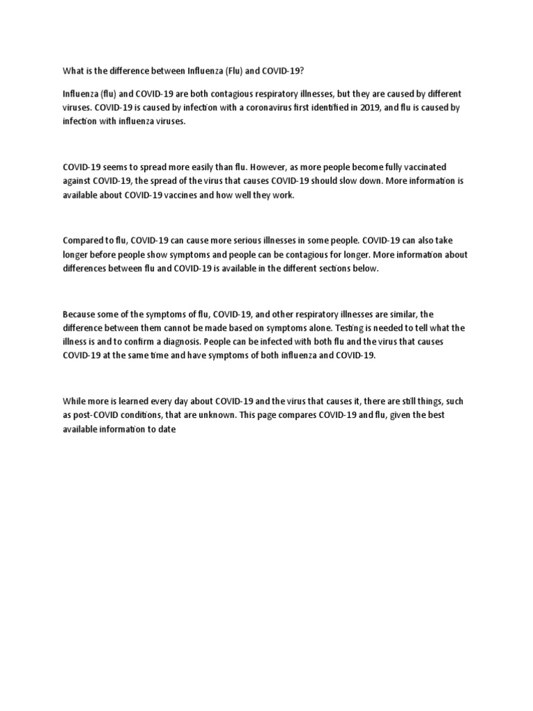 Flu Vs Covid | PDF