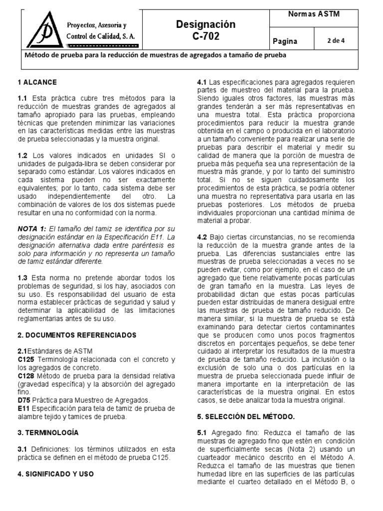 ASTM C-702 Reducción de Muestras | PDF | Muestreo (Estadísticas)