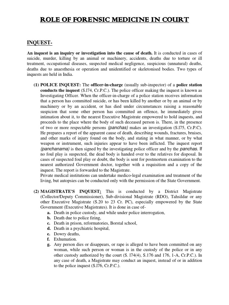 Role of Forensic Medicine in Court | PDF | Magistrate | Witness