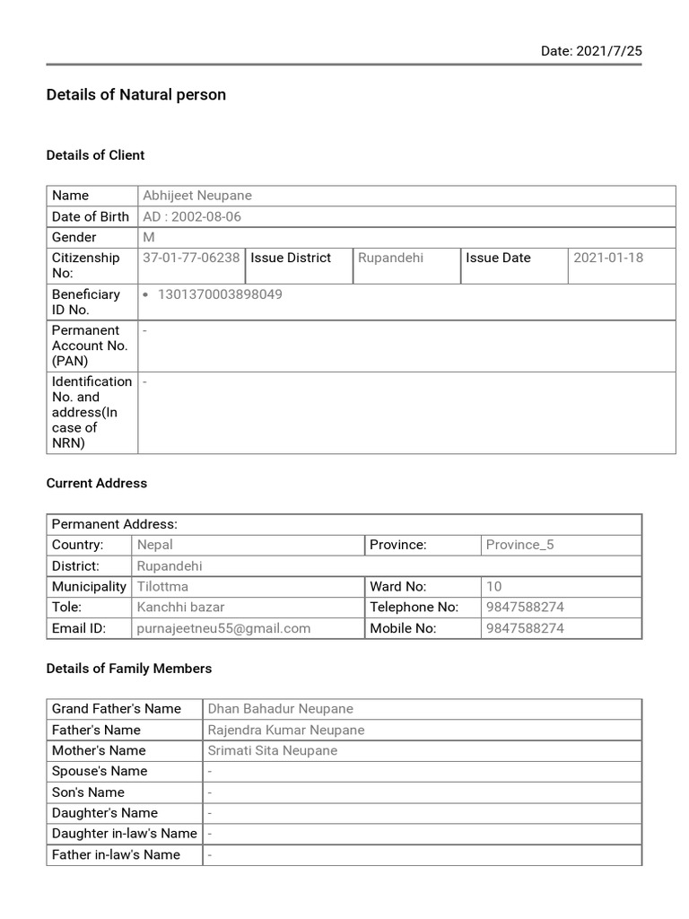 Details of Natural Person | PDF