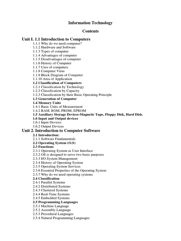 Information Technology Unit I. 1.1 Introduction To Computers | PDF ...