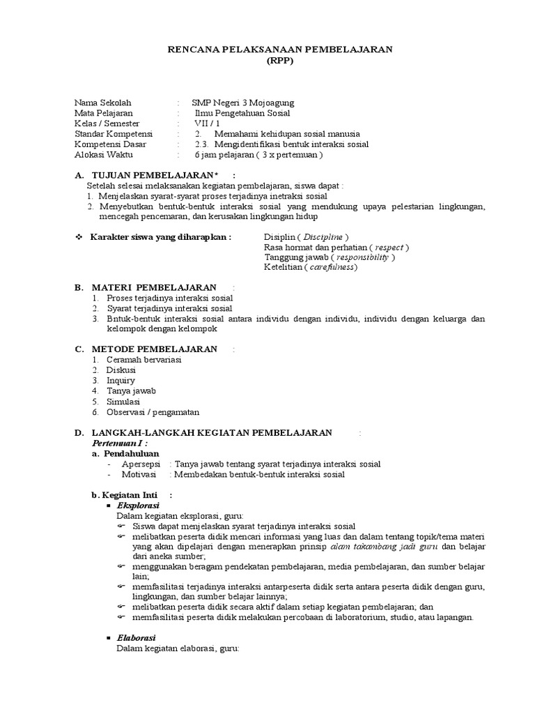 RPP Adiwiyata Ips Kelas Vii Revisi | PDF