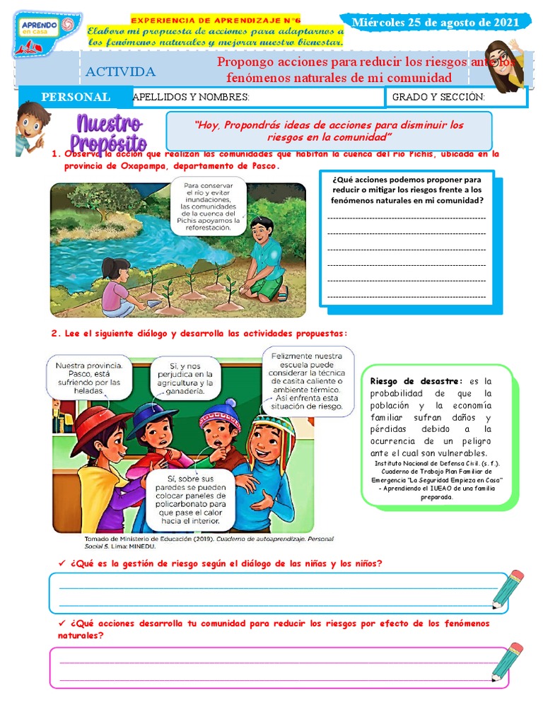 DIA 3 Propongo Acciones para Reducir Los Riesgos Ante Los Fenómenos Naturales de Mi Comunidad ...
