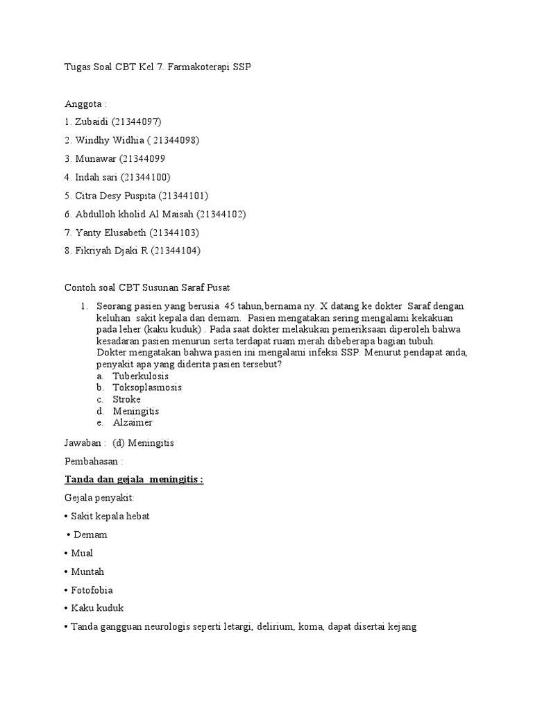 Tugas Soal CBT Kel.7 Farmakoterapi SSP | PDF | Sains & Matematika