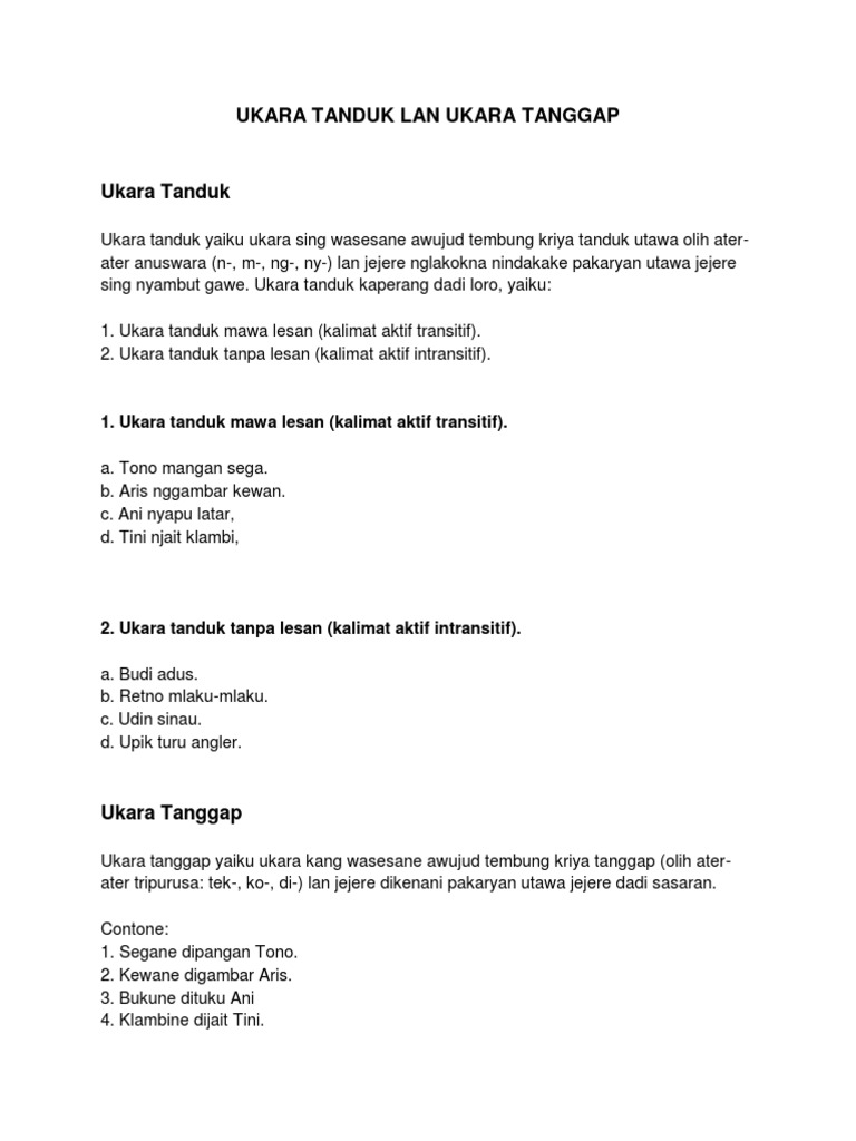UKARA TANDUK LAN UKARA TANGGAP Kelas 8 | PDF