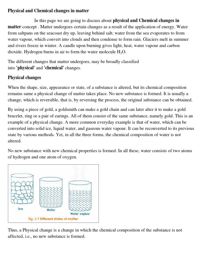 Physical vs Chemical Changes in Matter | PDF | Chemical Reactions | Water