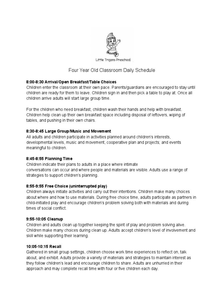 Four Year Old Classroom Daily Schedule | PDF