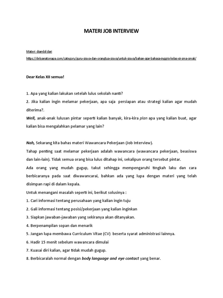 Materi Job Interview | PDF