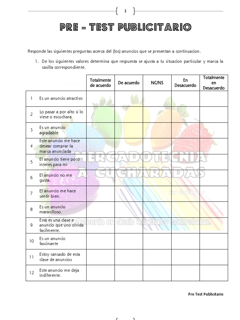 Formato de Pre Test Publicitario | PDF