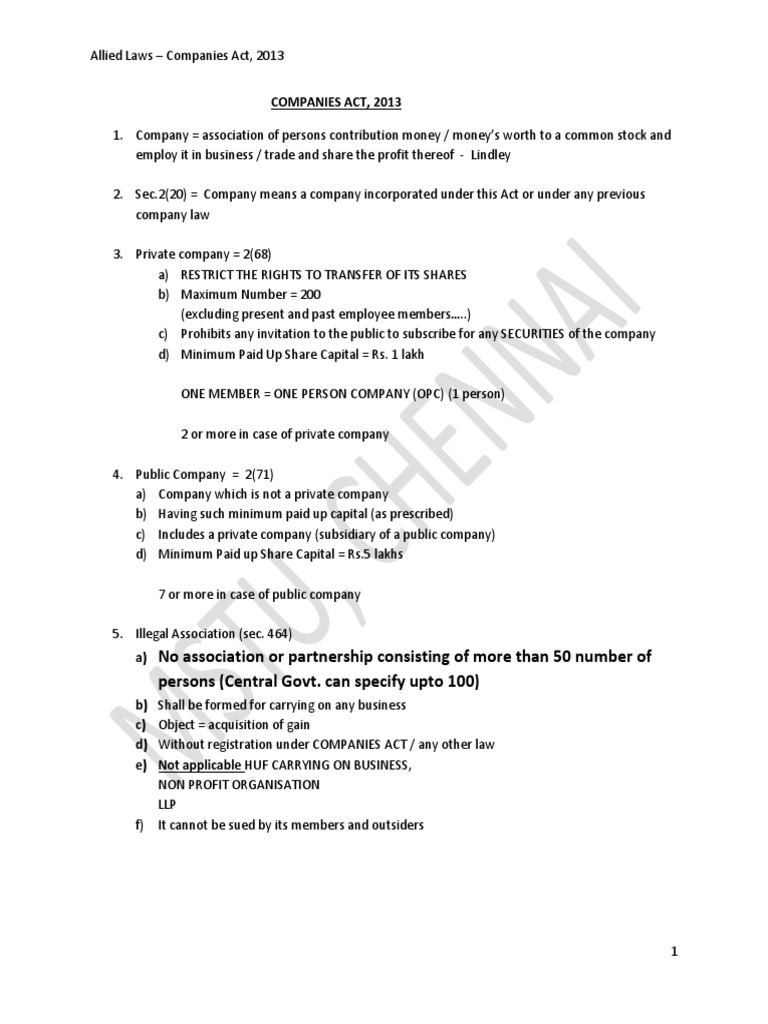 Companies Act 2013 Overview and Notes | PDF | Dividend | Companies