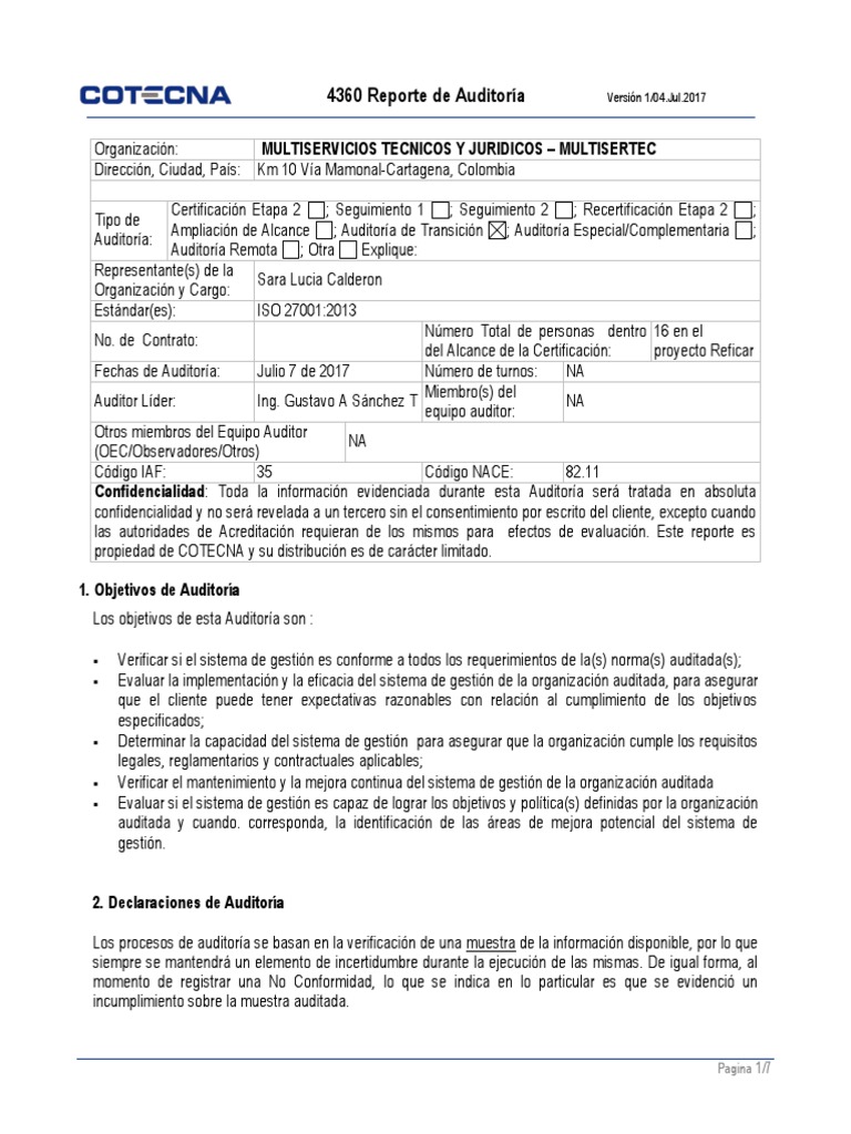 2.CO 4360 Reporte de Auditoria Complementaria | PDF | Auditoría | Seguridad de información