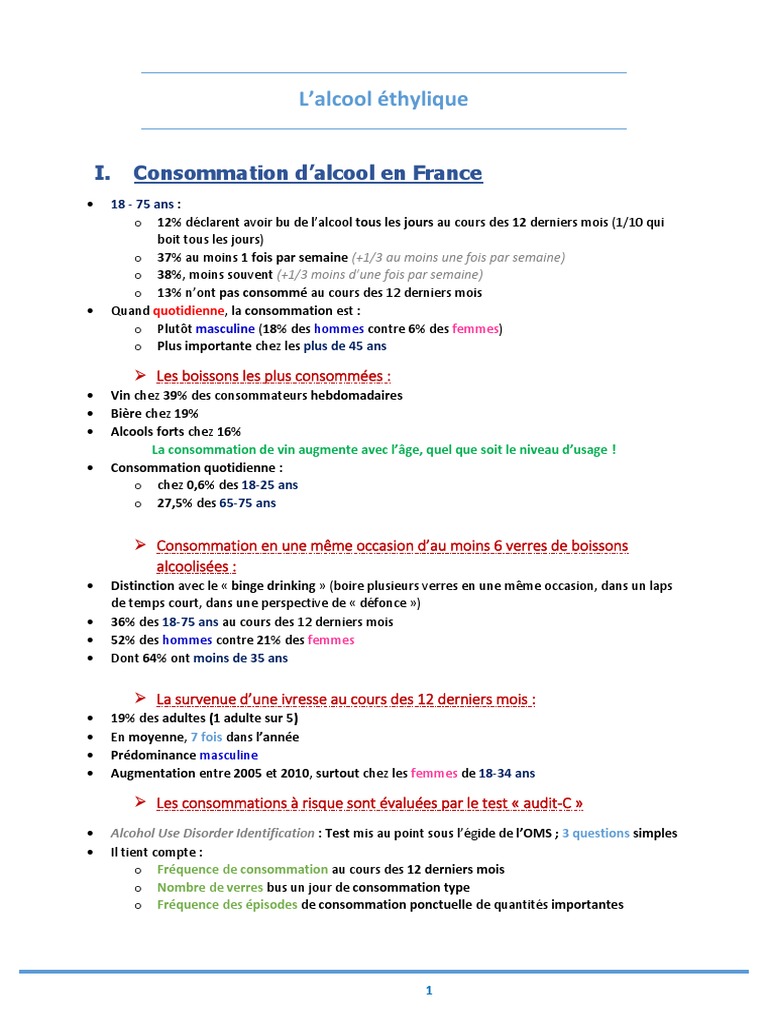 Cours L'alcool | PDF | Éthanol | Boissons alcoolisées