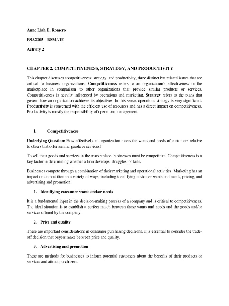 Competitiveness, Strategy, and Productivity | PDF | Strategic ...
