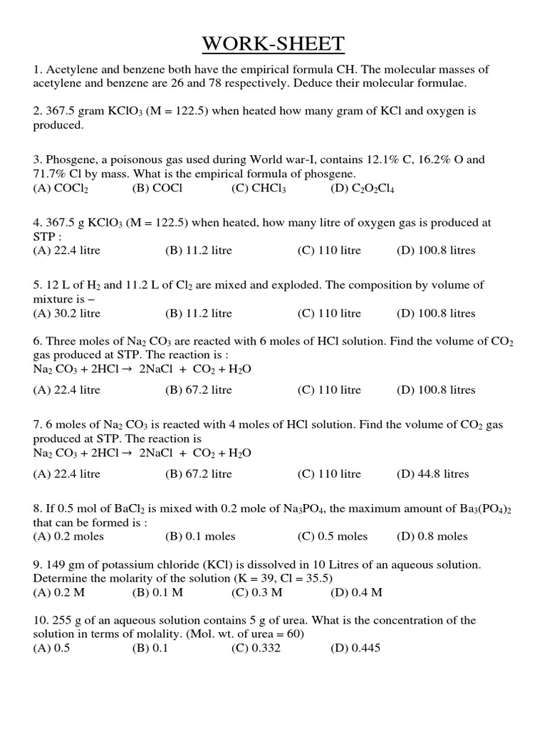 Mole Concept Assignment 5 | PDF
