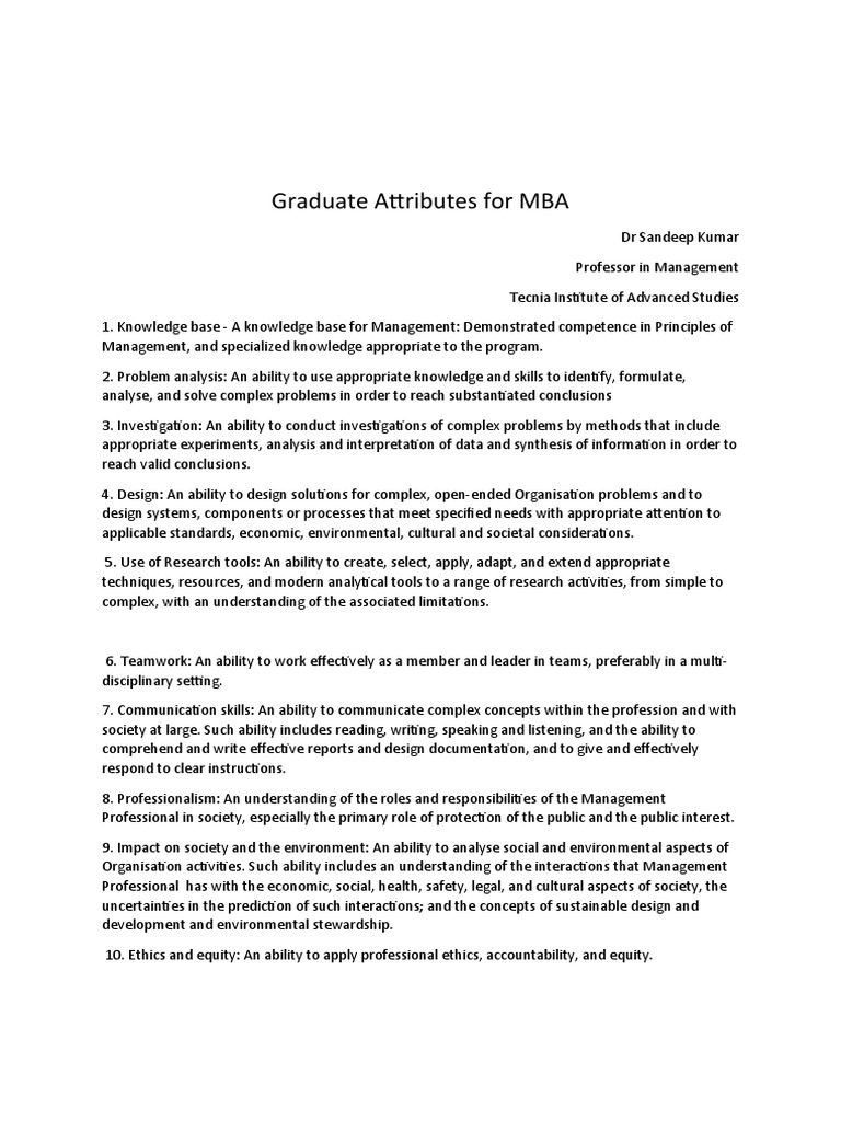 Graduate Attributes For MBA | PDF | Competence (Human Resources) | Design