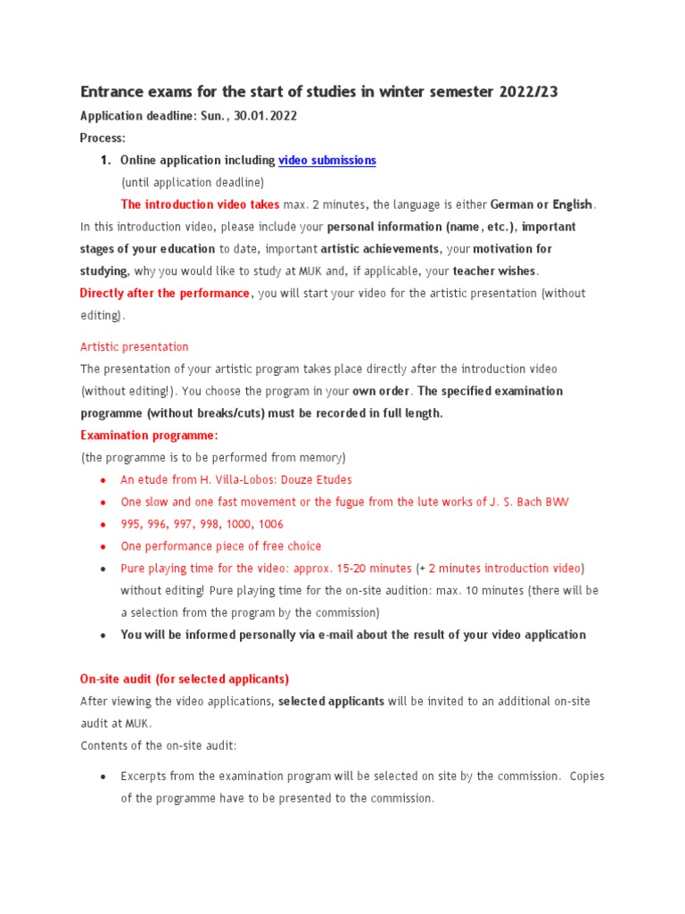 Entrance Exams For The Start of Studies in Winter Semester 2022/23 ...