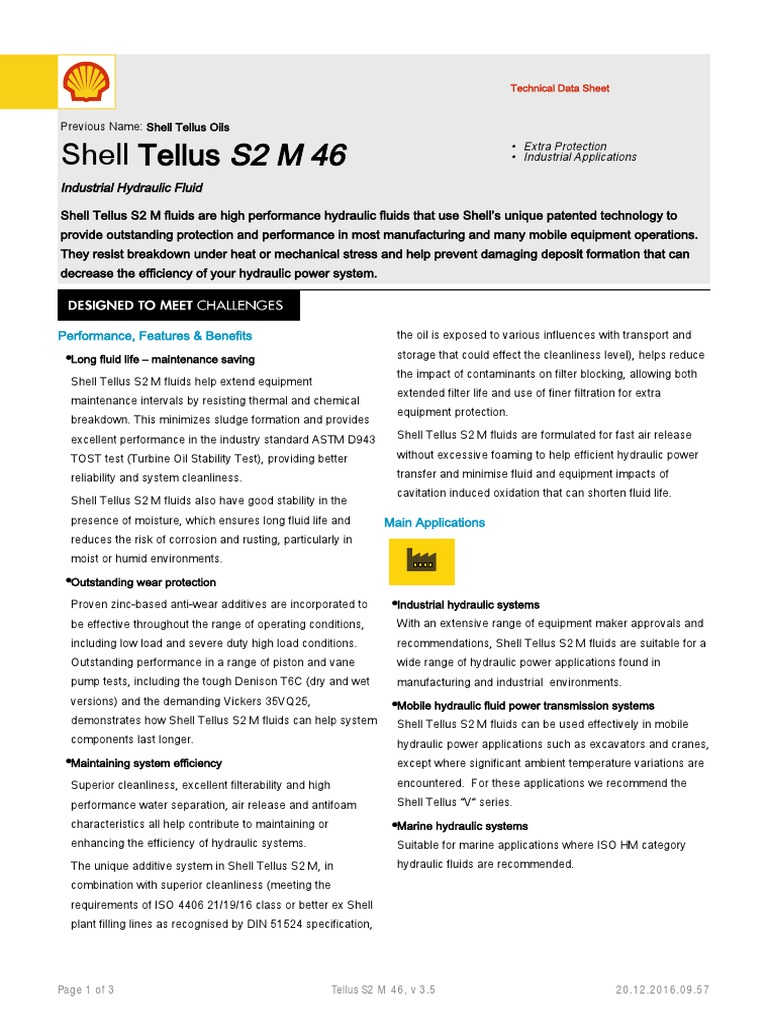 Shell Tellus s2 M 46 | PDF | Viscosity | Motor Oil