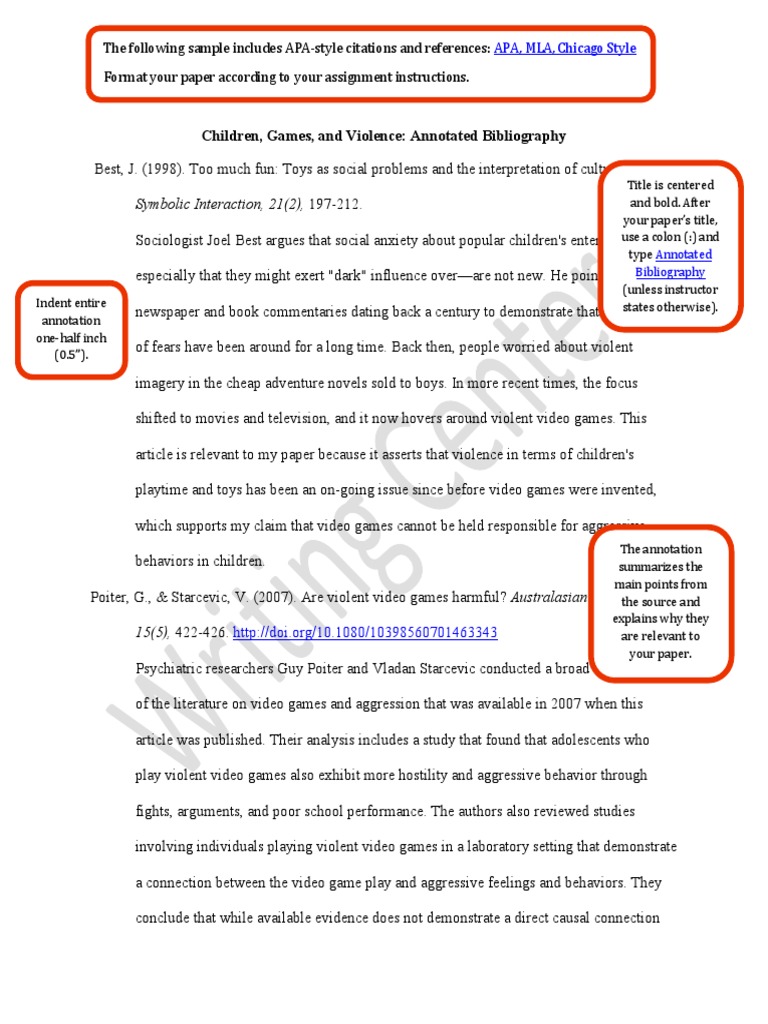 Annotated Bibliography Sample | PDF | Aggression | Violence Annotated Bibliography Sample | PDF | Aggression | Violence