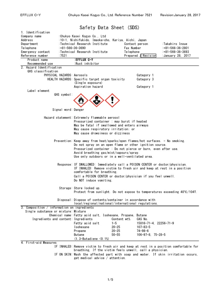 Sds - Efflux C-Y Cas (Ghs4e) | PDF | Dangerous Goods | Nature
