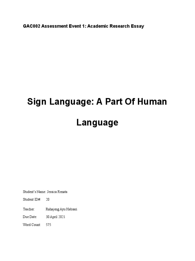 Sign Language: A Part of Human Language: GAC002 Assessment Event 1 ...