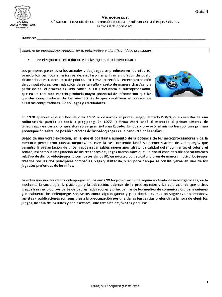 Guía 8° Comprensión Lectora 4 | PDF | Videojuegos | Nintendo