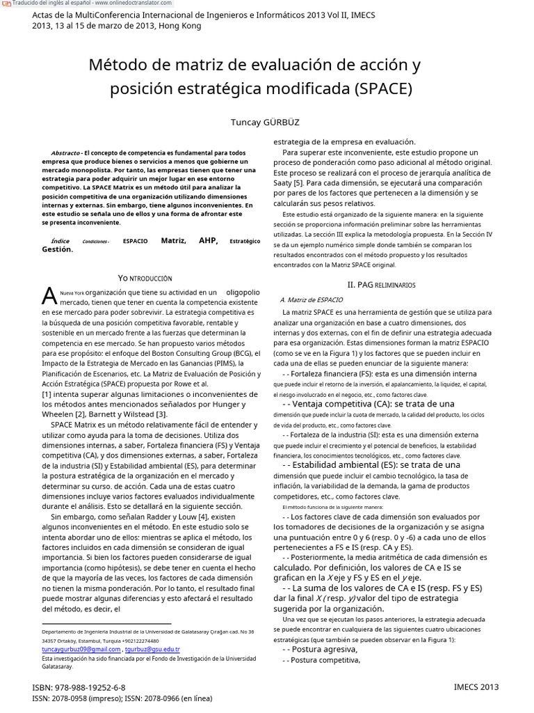 Space Matrix Article - En.es | PDF | Matriz (Matemáticas)