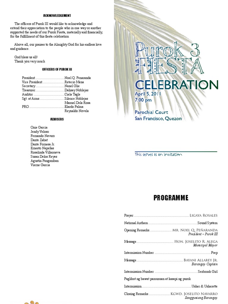 Purok 3 Fiesta | PDF