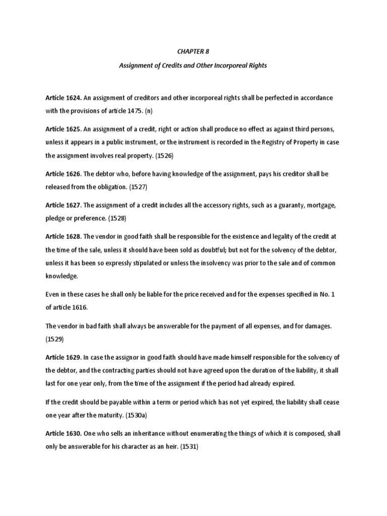 Assignment of Credits and Other Incorporeal Rights | PDF | Justice ...