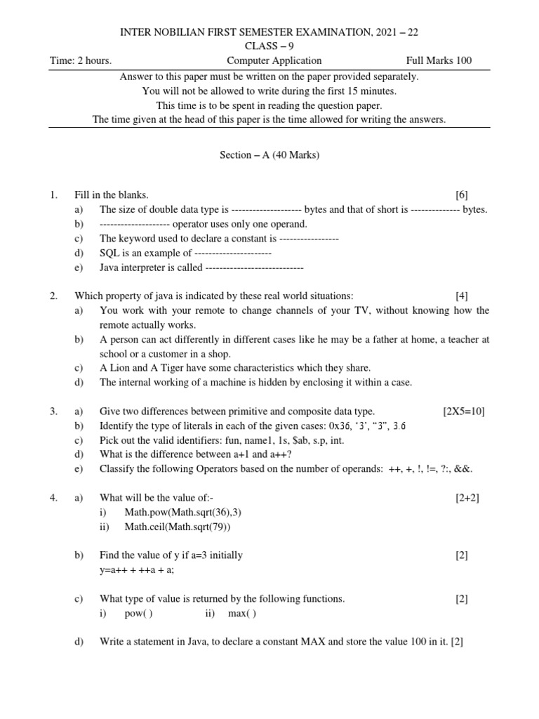 Class-9, Computer Applications | PDF | Computer Engineering | Computer Programming