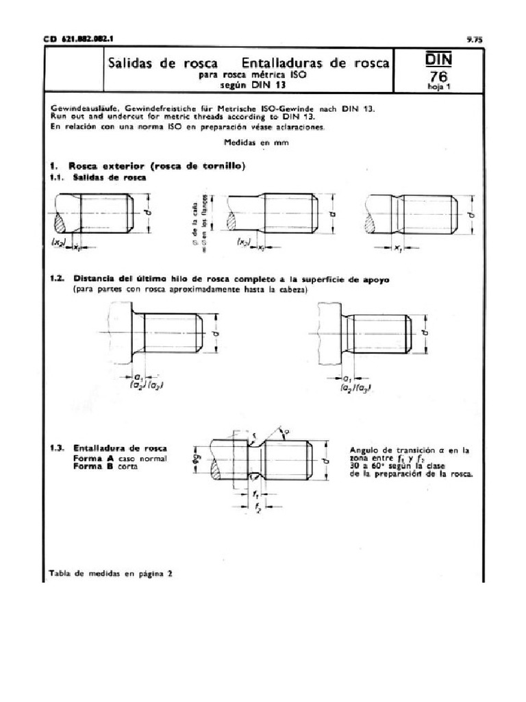 DIN 76 - Saídas de Rosca | PDF