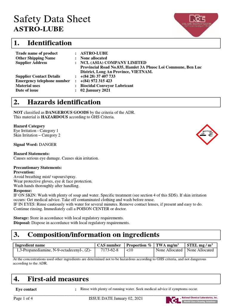 ASTRO-LUBE - Safety Data Sheet (SDS) - December, 2017 ENG | PDF ...