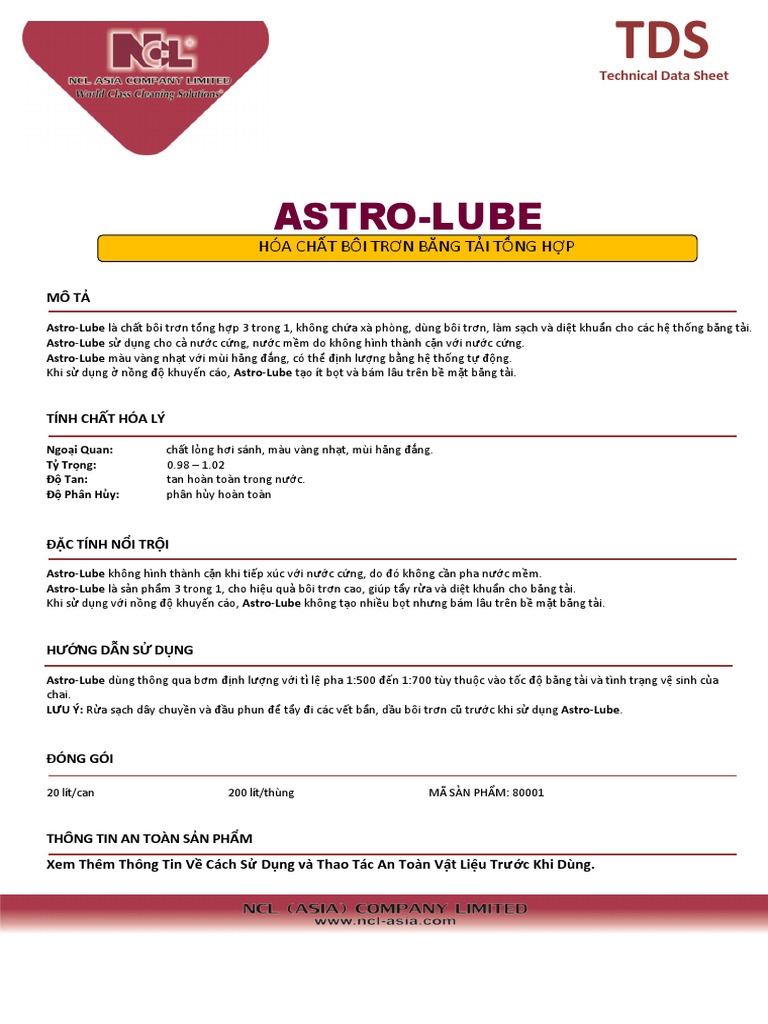ASTRO-LUBE - Technical Data Sheet (TDS) VIE | PDF