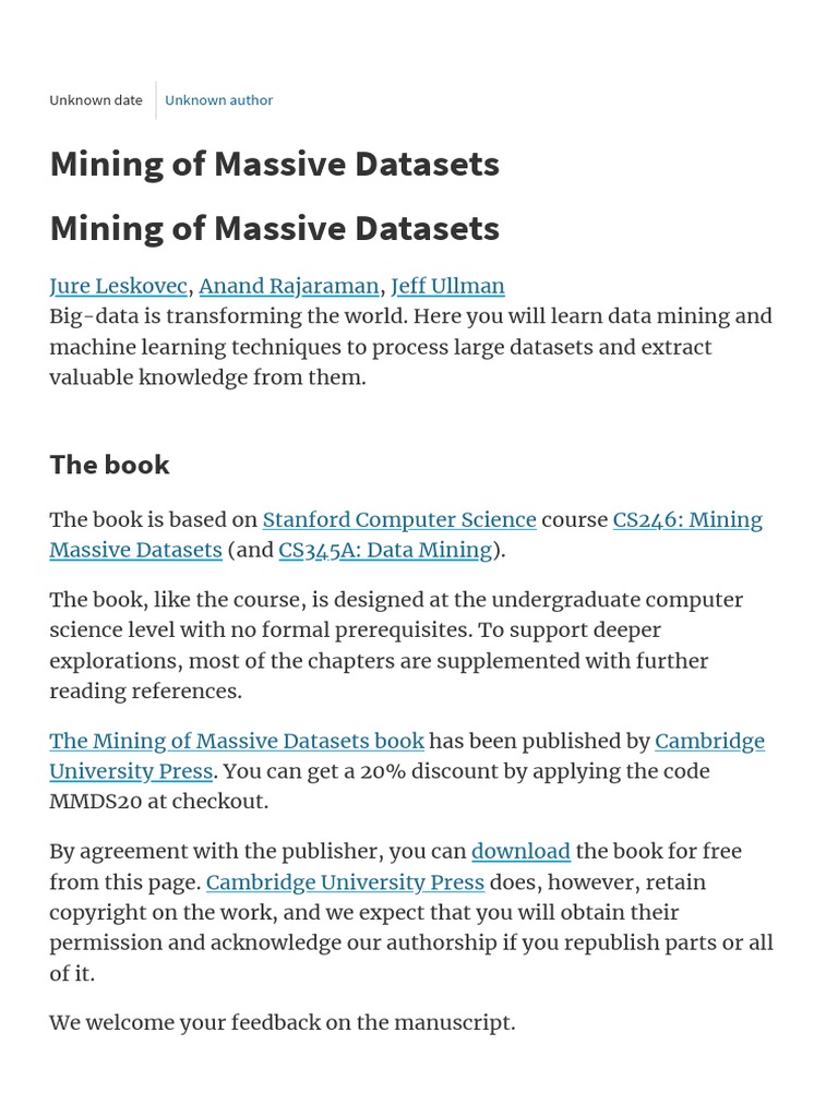 Mining of Massive Datasets - Stanford | PDF | Map Reduce | World Wide Web