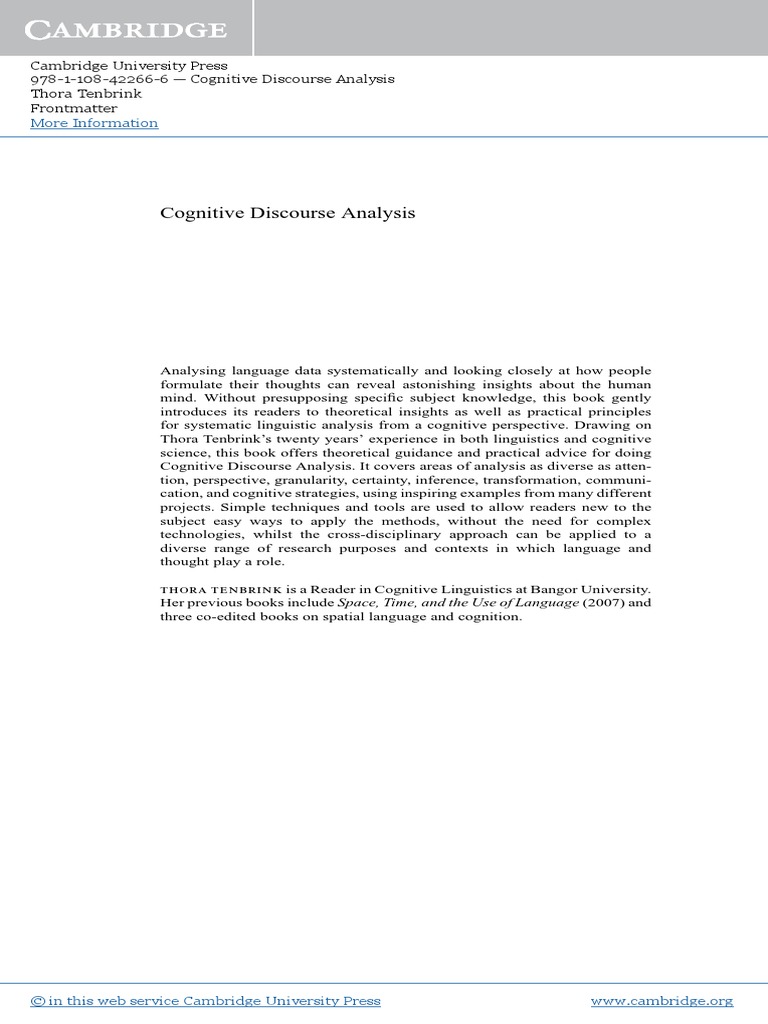 Cognitive Discourse Analysis - An Introduction | PDF | Linguistics | Thought