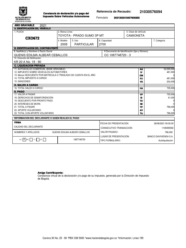 Formulario: Referencia de Recaudo | PDF