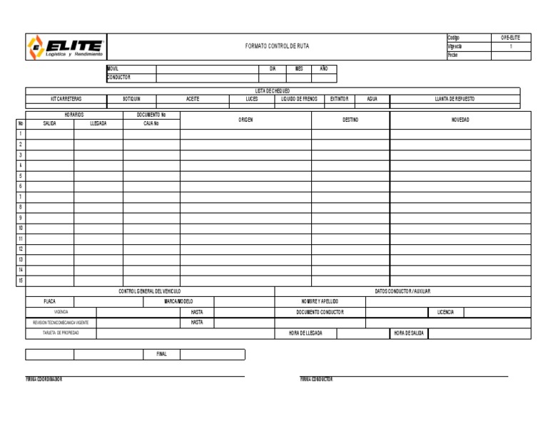 Formato Control de Ruta | PDF | Industria automotriz | Vehículos