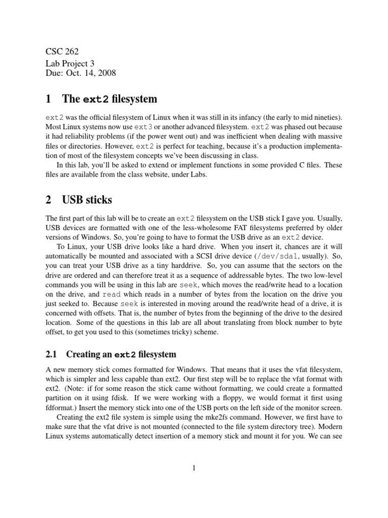 Ext2 File System Assignments and Description Lab | PDF | File System ...
