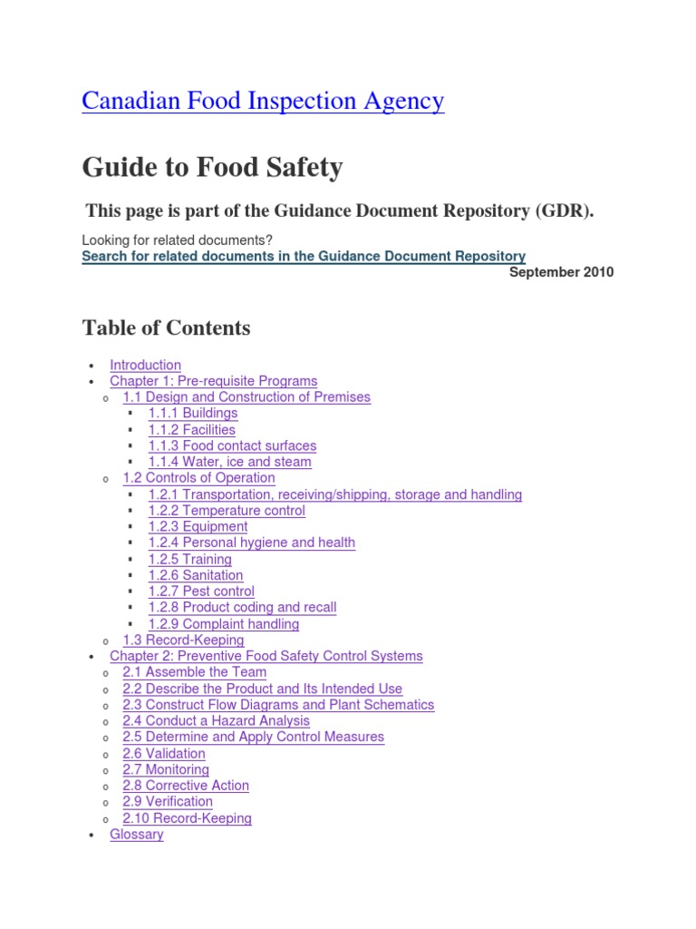 Guide to Canadian Food Safety Standards | PDF | Food Safety | Foods