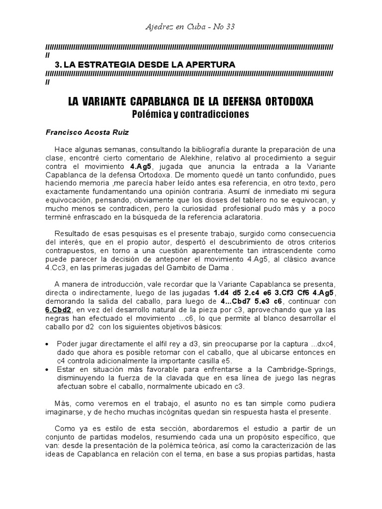Variante Capablanca en Defensa Ortodoxa | PDF | Ajedrez | Juegos de mesa
