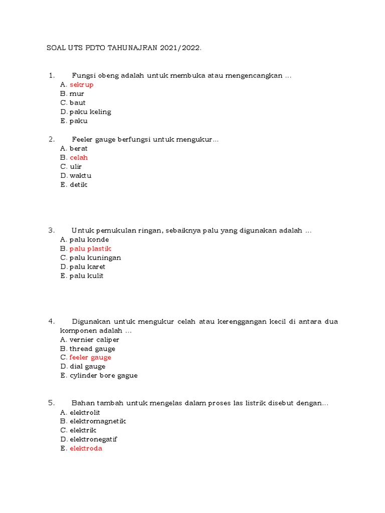 Soal Uts Pdto Sutarman 2021 | PDF