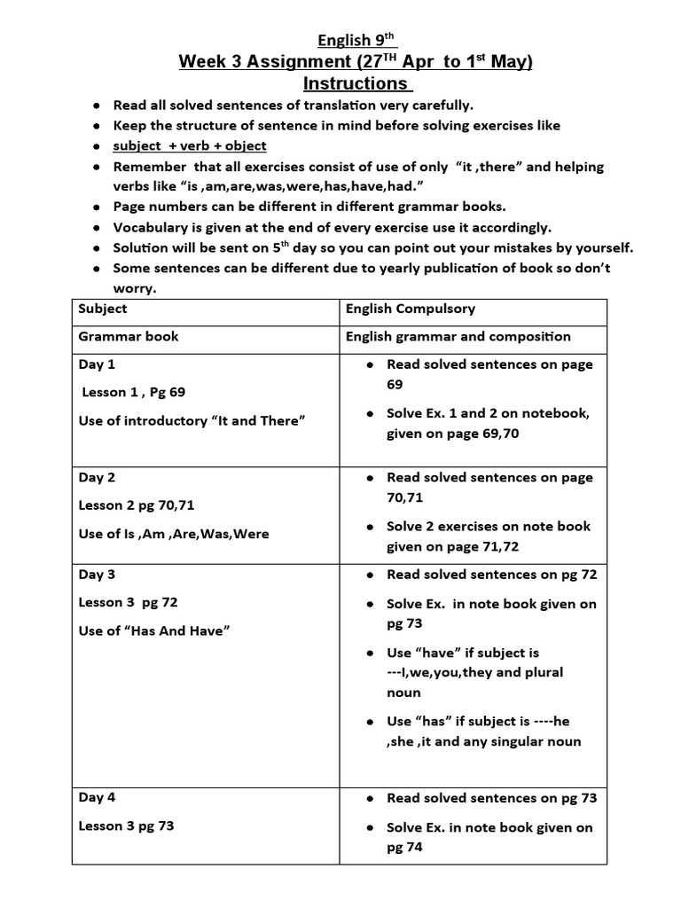 English 9 Week 3 Assignment (27 Apr To 1 May) Instructions: TH TH ST ...