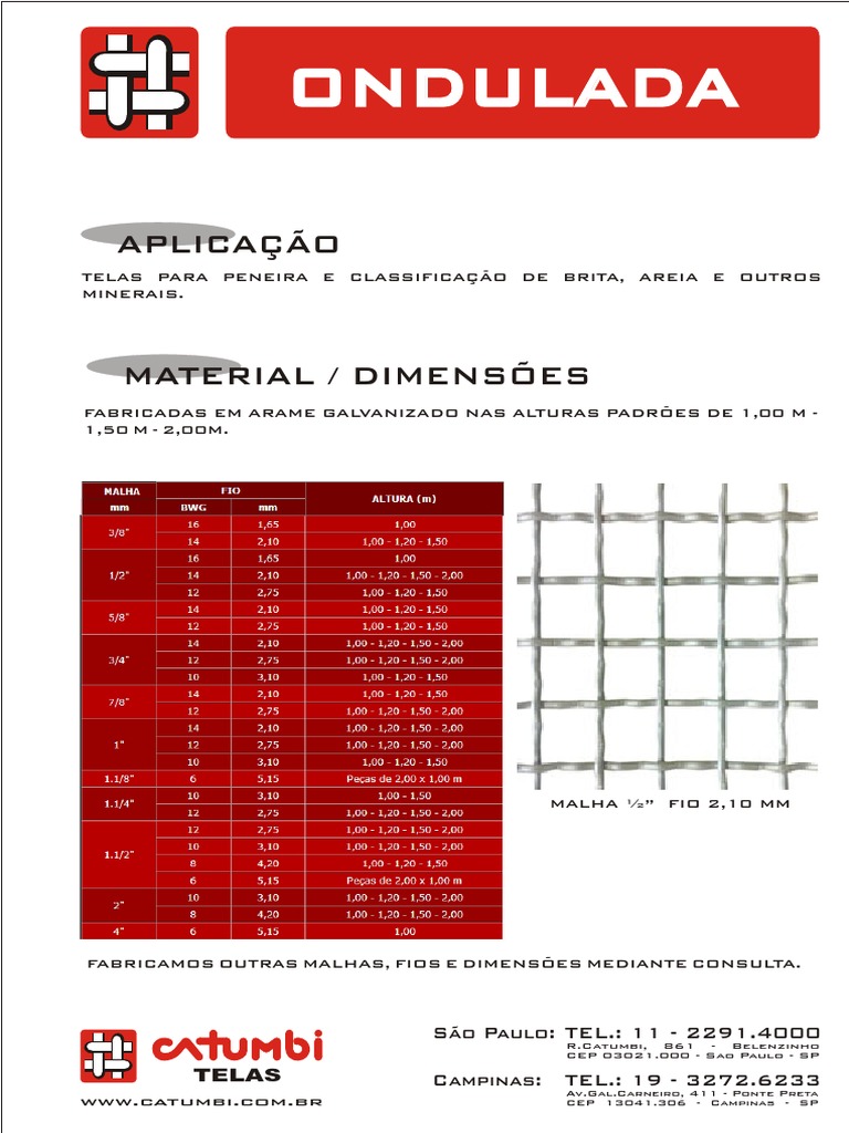 CATUMBI TELAS - Tabela de Dimensões para Telas Onduladas | PDF