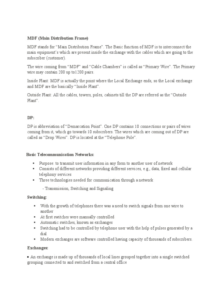 MDF (Main Distribution Frame) | PDF | Telephone Exchange | Telephone