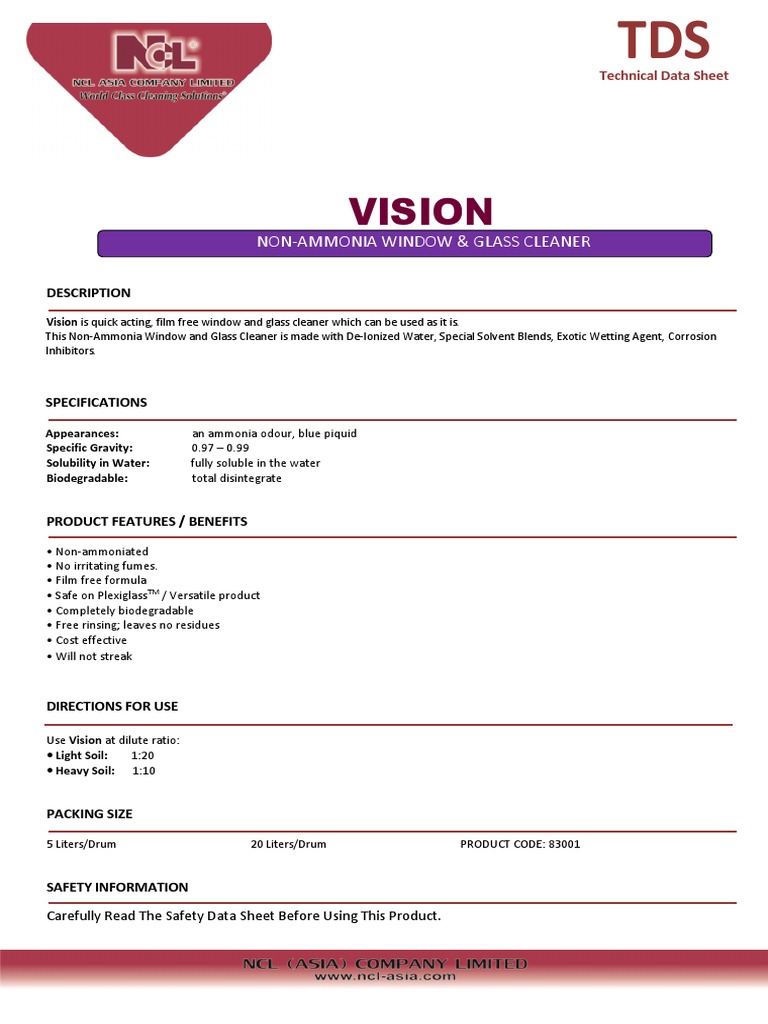 VISION - Technical Data Sheet (TDS) ENG | PDF