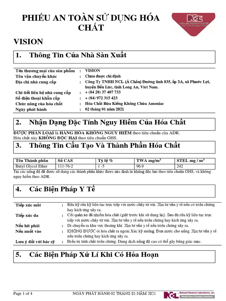 VISION - Safety Data Sheet (SDS) - 2021 VIE | PDF