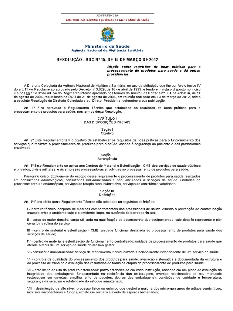 RDC 15-2012 Esterilização | PDF | Esterilização (Microbiologia ...
